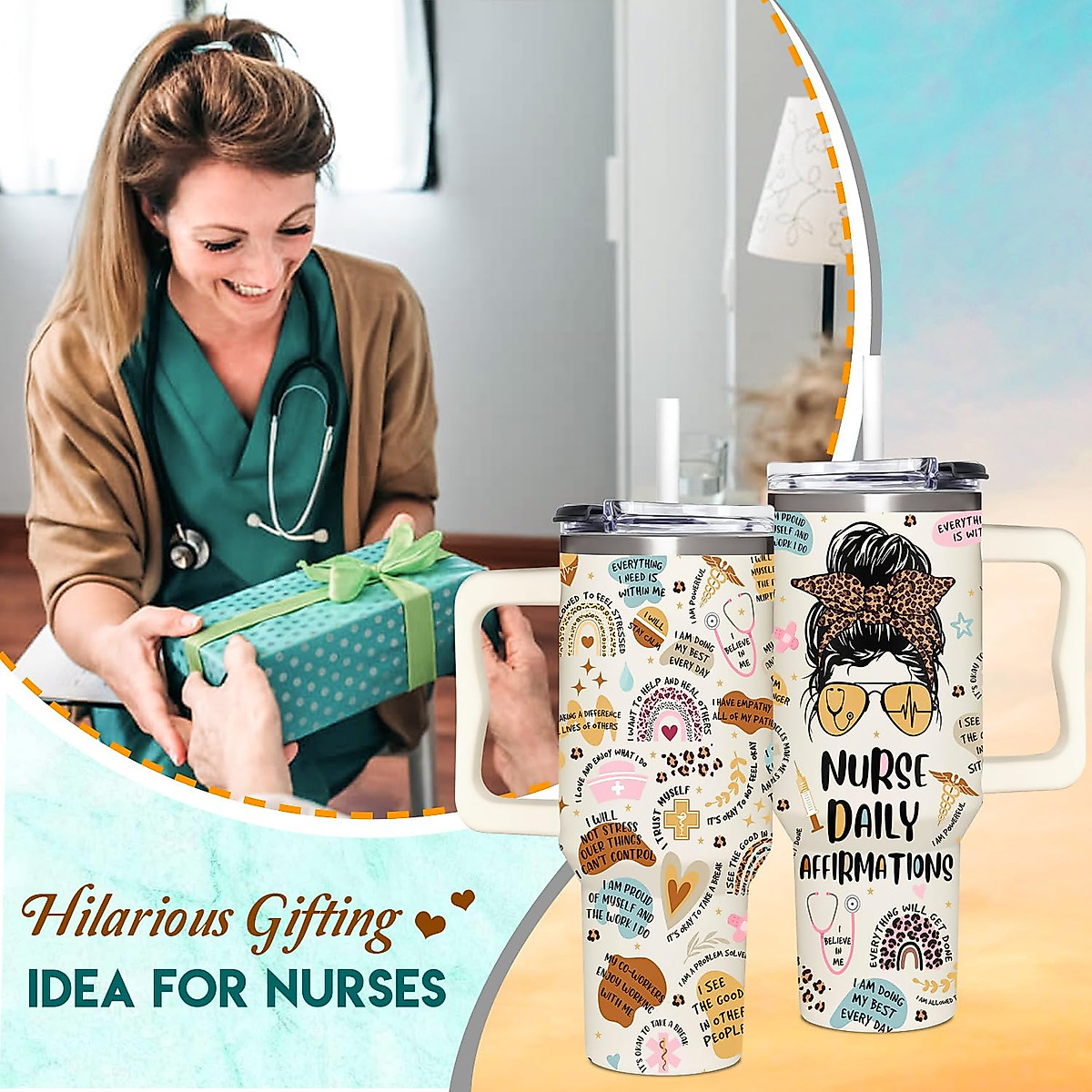 TAMUNBEE Nurse Gifts for Women - Nurse Week, Mothers Day, Birthday, Christmas, Graduation Gifts for Nurses - 40Oz Tumbler With Handle & Straw