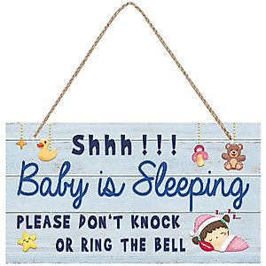 Baby Sleeping Sign Baby Sleeping Plaque Baby is Sleeping Sign Porch Sign Sleeping Baby Door Sign Do Not Knock or Ring Doorbell Sign No Disturb Sign Baby Room Hanging Sign