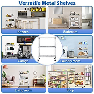Dkelincs Wire Shelving Unit 23''L×13''W×31''H NSF Metal Storage Shelves 3 Tier Height Adjustable Wire Shelf with 4 Wheels for Kitchen Office Pantry Bathroom Garage, Chrome