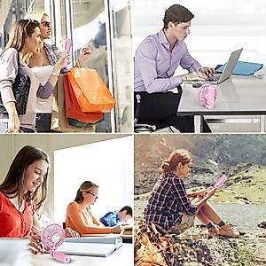 Lafhome Portable Handheld Fan, USB Rechargeable Hand Held Fan Foldable Desk Fan, 3 Speeds Battery Operated Fan Mini Electric Table Cooling Fan Personal Desktop Fan for Home Office Travel Pink
