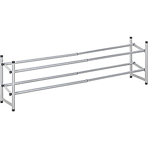 J&V TEXTILES Telescoping Stackable/Expandable Free Standing Shoe Rack, 2-Tier Holds Up To 10-Pair (Silver)