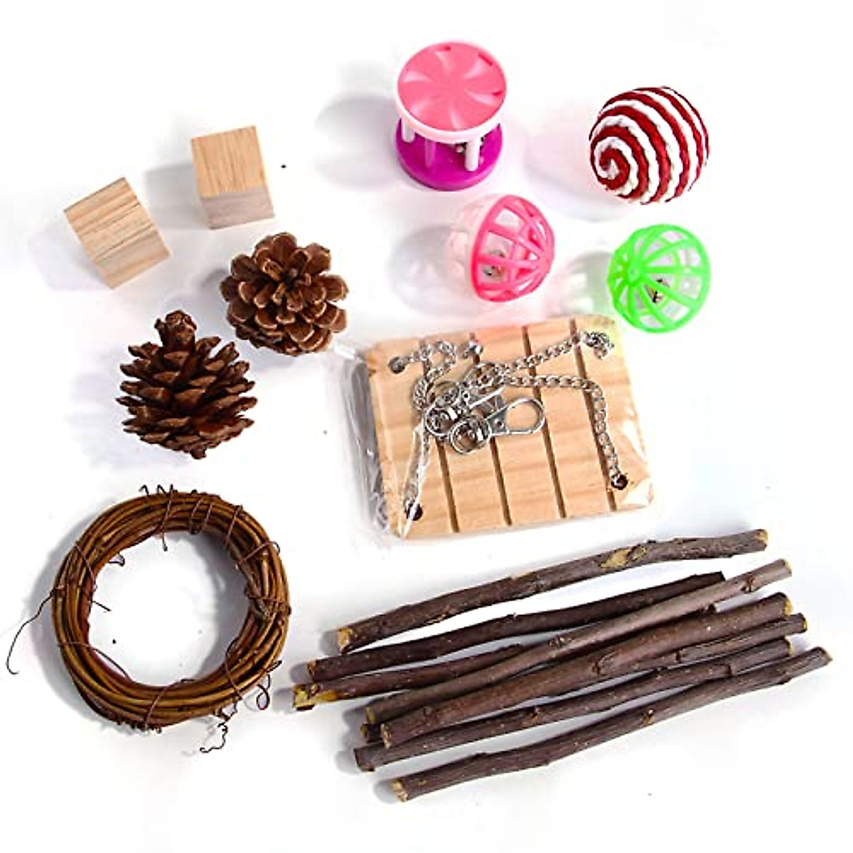 Joyeee Hamster Chew Toys Set 11 Pack, Small Animal Molar Toys Teeth Care Natural Wooden Accessories for Guinea Pigs,Chinchillas,Gerbils,Mice,Rats,and Other Small Animals