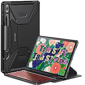 INFILAND Samsung Galaxy Tab S8 Plus/ S7 FE/ S7 Plus Backlit Keyboard Case, Multi-Angle 7 Colors Backlight Detachable Wireless, Black