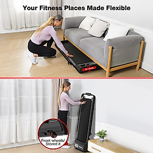 GEEMAX 2 in 1 under desk treadmill, Foldable Compact Treadmill for Small Spaces, Workout Electric Exercise Running Walking Machine Fitness Equipment with Remote Control for Home Gym Office 6.0MPH Gray