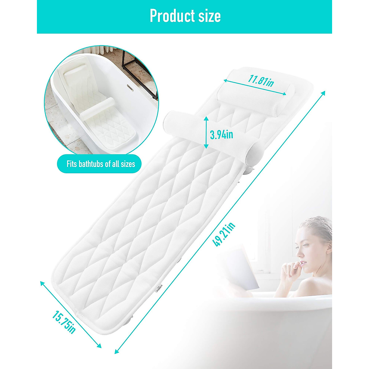 Bath Pillow,Bath Pillows for Tub Neck and Back Support, Bathtub Pillows for Head and Neck, Bathtub Pillow, Bath Accessories for Tub Women, Hot Tub Accessories for Adults, Tub Pillow
