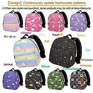 BIGHAS Lightweight Toddler Kids Backpack with Chest Strap For Boys and Girls, Preschool Kindergarten 3-6 Years Old 30 Colors (Trex/Blue)