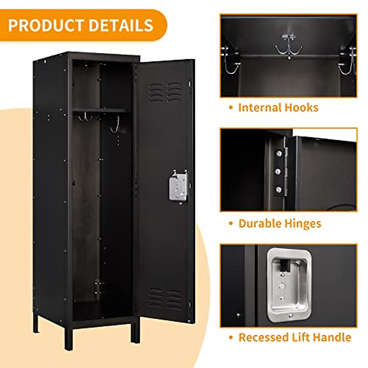 STANI Metal Locker, Metal Cabinet for Home Office, Metal Storage Locker with Doors and Shelves, Lockable File Cabinet Organizer Coat for Gym, School, Office