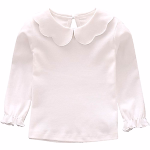 Baby Girl Kids Blouses Long Sleeves Solid Color Doll Collar T-Shirt Top Bottom (White, 2-3T)