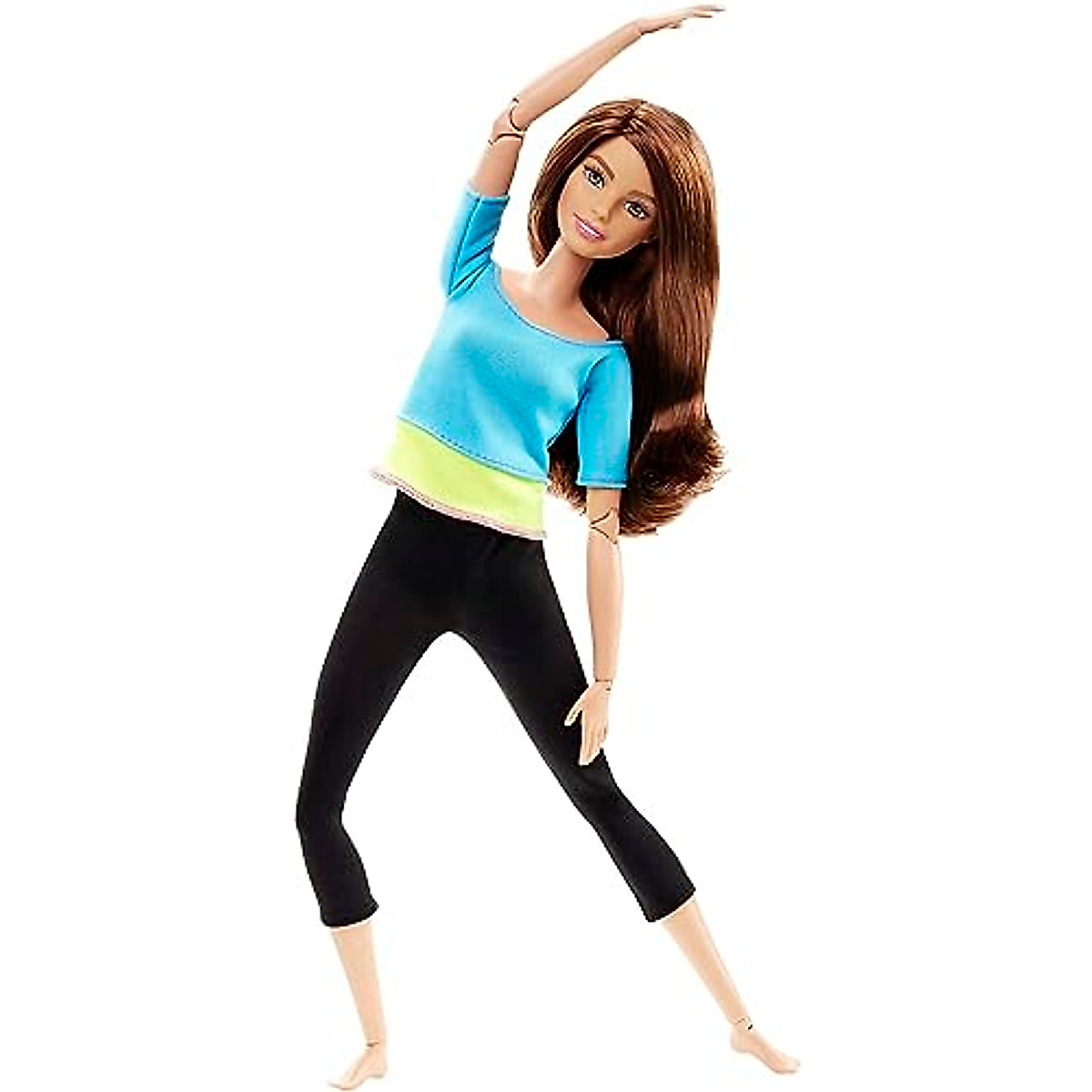 Barbie Made to Move Fashion Doll with Brown Hair Wearing Blue Color-Blocked Top & Yoga Leggings, Flexible with 22 Posable "Joints"