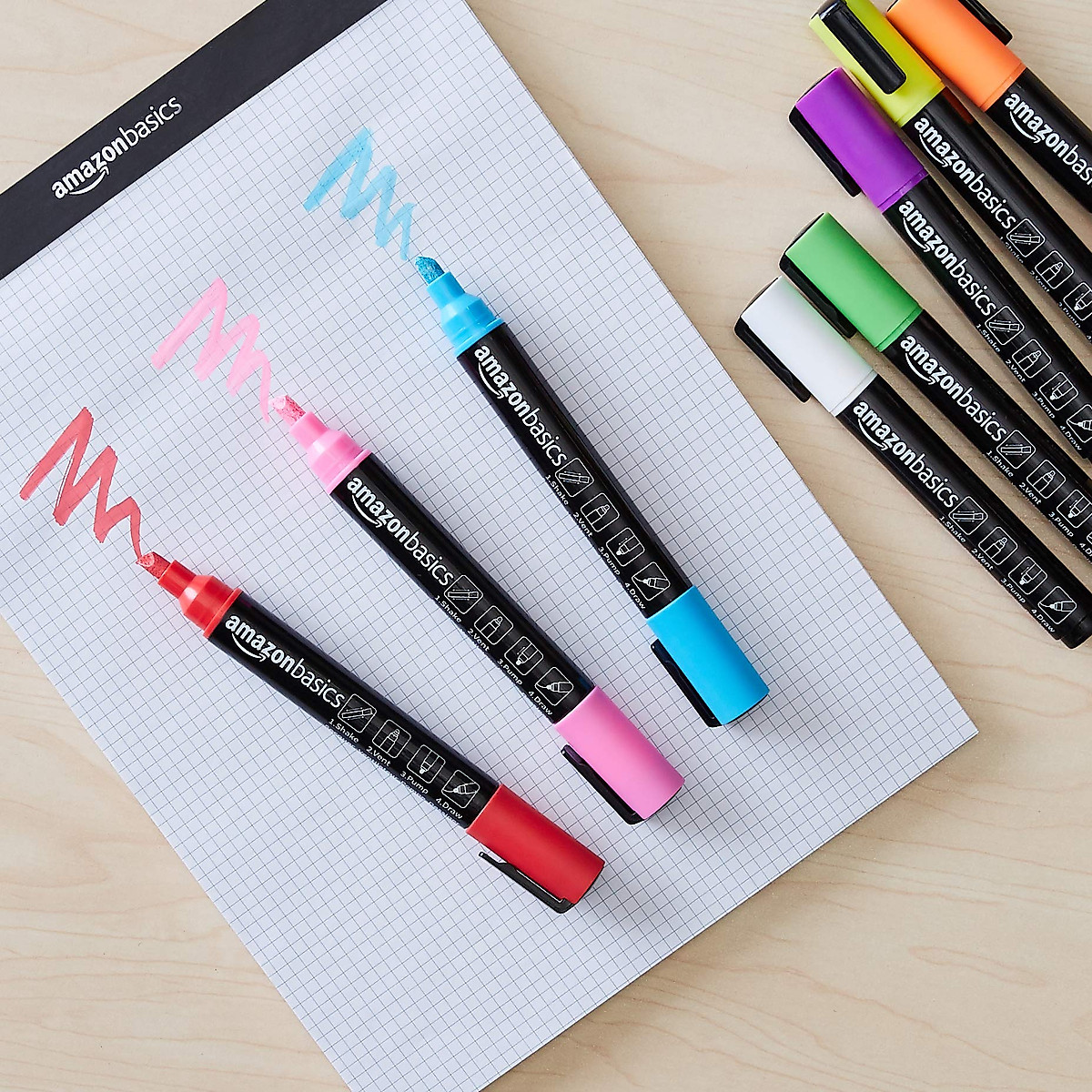 Amazon Basics Bullet/Chisel Reversible Tip Chalk Markers, Bright Colors, Bold Point