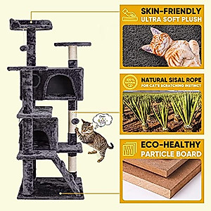 54in Cat Tree Tower for Indoor Cats Multi-Level Cat Condo Cat Bed Furniture with Scratching Post Kittens Activity Center