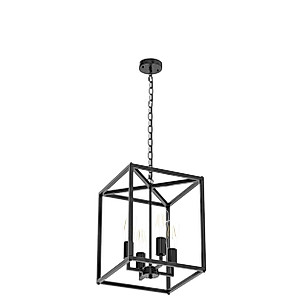 GZDEZCL 4-Light Black Farmhouse Chandelier Light Fixture Rustic Lantern Pendant Light Industrial Cage Hanging Lights for Kitchen Island Foyer Entryway Dining Room Hallway