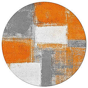 Thanksgiving Rugs Abstract Geometric Graffiti Oil Painting Orange Carpet Non-Slip Area Rug Stain-Proof Accent Area Rug for Bedroom Living Room Home Decoration, 4 Feet Soft Round Carpet Absorbent