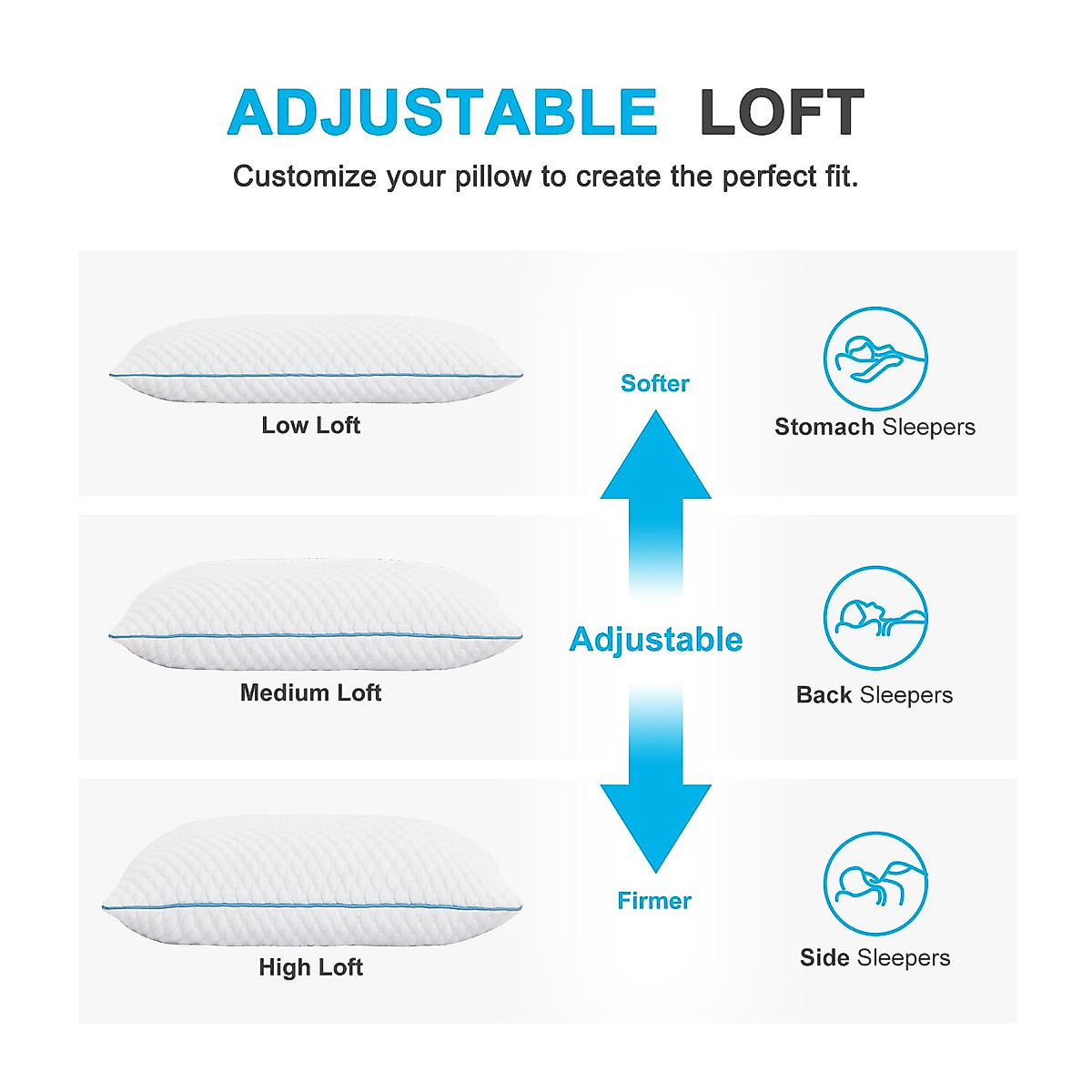 Cooling Bed Pillows Queen Size Set of 2, Shredded Memory Foam Pillows Cool Cold Pillow for Side Back Stomach Sleepers, Gel Pillow Adjustable Firm Pillows Soft Pillows for Sleeping 20x30 Pillow White