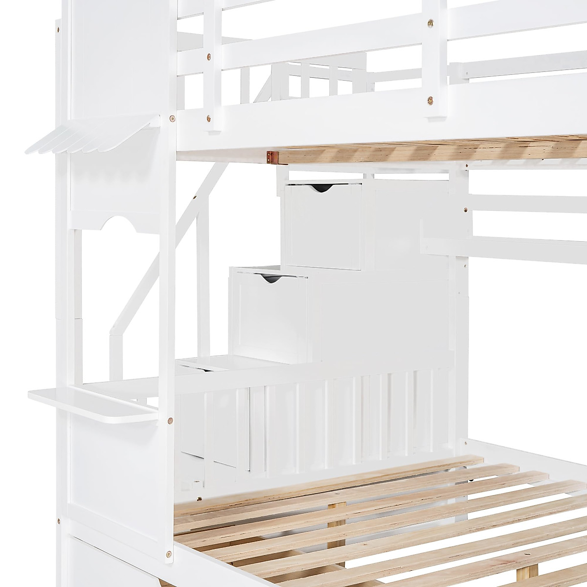 BIADNBZ Full Bunk Bed with Storage Stairs and Slide, 2 Drawers&3 Shelves, Multifunctional Wooden Low Bunkbed Frame, for Kids Teens Boys Girls Bedroom, White