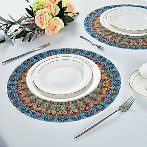 Qilmy Mandala Round Placemats Non-Slip Washable Polyester Table Mats Set of 1 Heat Resistant Placemats for Kitchen Dining Table Decoration