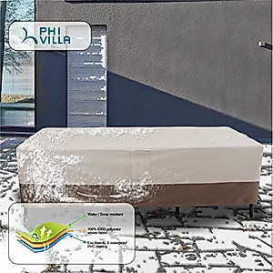 PHI VILLA Patio Table Set Covers Waterproof, Large Rectangular Heavy Duty Patio Cover, Outdoor Dining Table and Chair Cover with Pop-up Supporter, 89"L X 59"W X 23"H, Beige & Brown