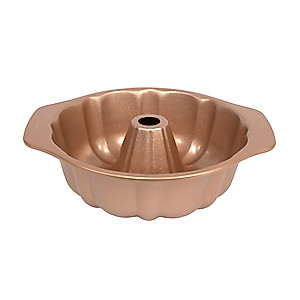 casaWare Fluted Cake Pan 9.5-inch (10-Cup) Ceramic Coated NonStick (Rose Gold Granite)