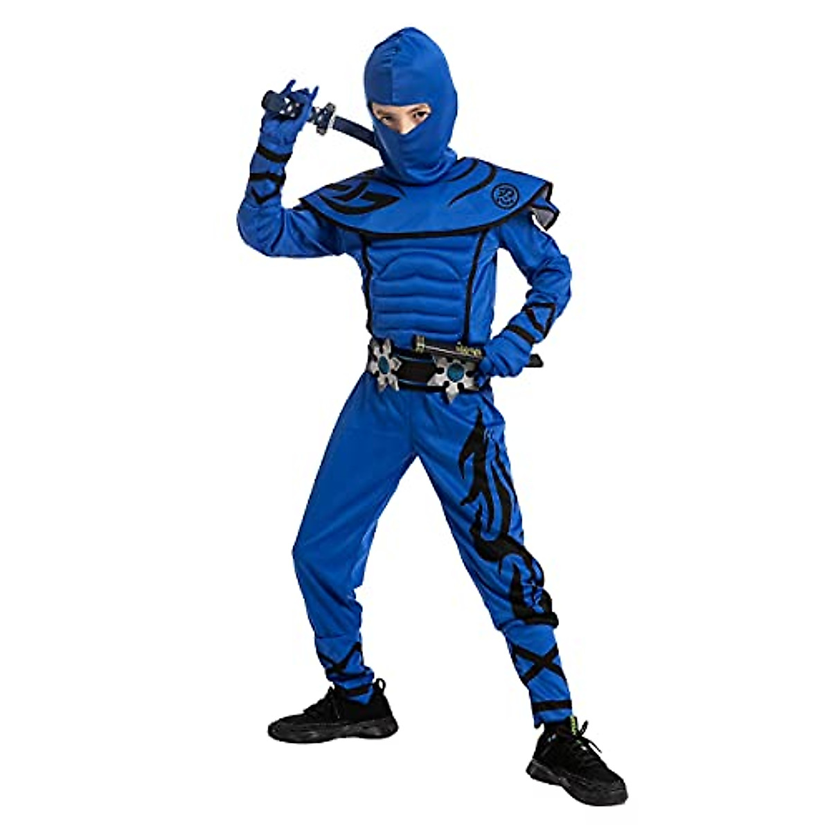 Spooktacular Creations Ninja Costume for Boys, Blue Ninja Kungfu costume for Kids Halloween Dress Up Party, Role Playing, L