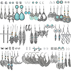 45 Pairs Silver Drop Dangle Earrings Set for Women, Boho Vintage Bronze Waterdrop Dangling Earrings