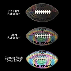 HW HOLOWIN Holographic Luminous Light Up Reflective Football for Night Games & Training, Glowing in The Dark, Great American Football Gifts for Men (Black, Official (Size 9))
