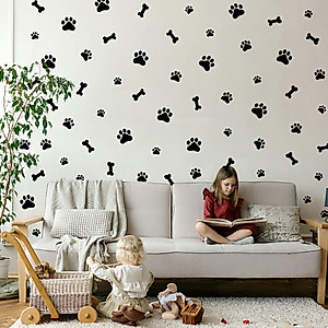 IUMLXJO 76PCS Dog Paws Wall Decals, Vinyl Stones Print Wall Stickers Decor Removable Footprint Mural Wallpaper Decoration for Kids Boys Girls Nursery Bedroom Living Room