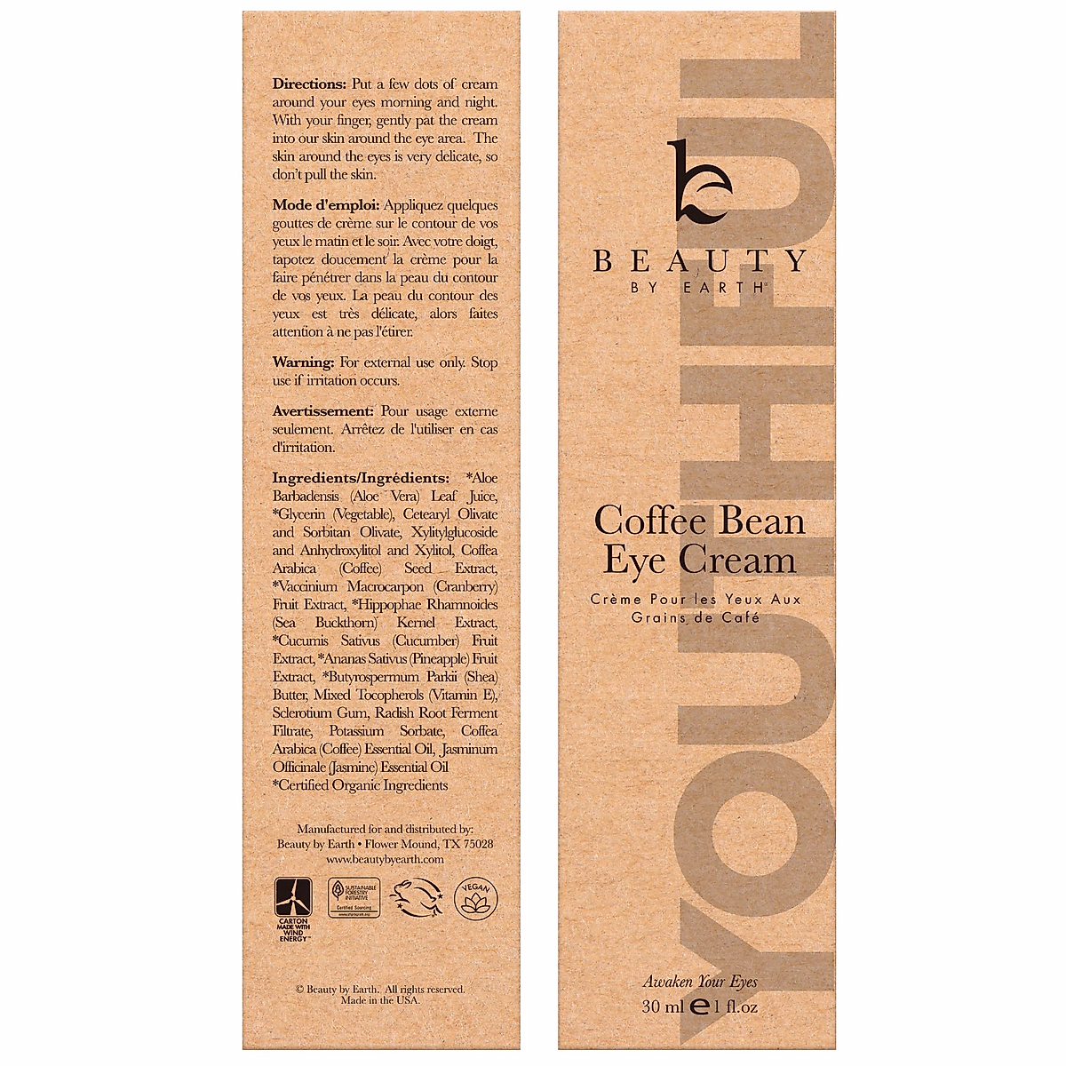 Caffeine Eye Cream for Puffiness & Bags Under Eyes - USA Made with Natural & Organic Ingredients, Under Eye Cream for Dark Circles with Glycerin & Vitamin E, Brightens & Refreshes Under Eye Area