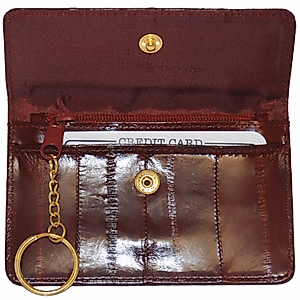 Genuine Eel Skin Leather Womens Coin Change Purse Wallet (Burgundy)