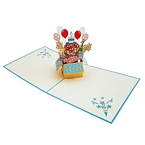 iGifts And Cards Happy 80th Blue Birthday Party Box 3D Pop Up Greeting Card – Eighty, Awesome, Balloons, Unique, Celebration, Feliz Cumpleaños, Fun, Fabulous