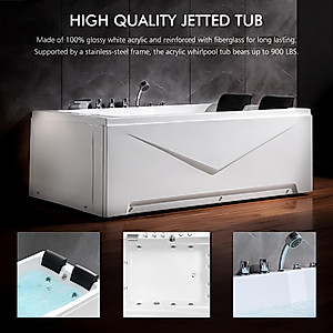 Empava 2 Person Whirlpool Bathtub,71” Whirlpool Tubs with 16 Jets,Jetted bathtub,Acrylic SPA Bath Tub,2 Person Hydro Massage Bathtub with Right Drain,3-Side Apron,White