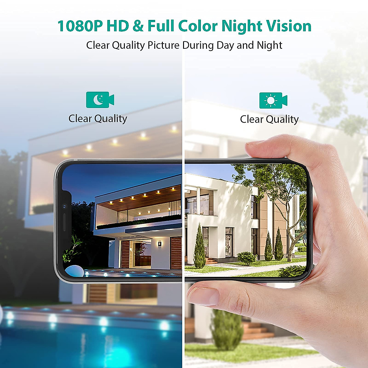 ACCUHR Outdoor Wireless Security Camera System,1080P WiFi Home Surveillance Camera 2-Way Audio, Full Color Night Vision, PIR Motion Detection, Siren Alarm