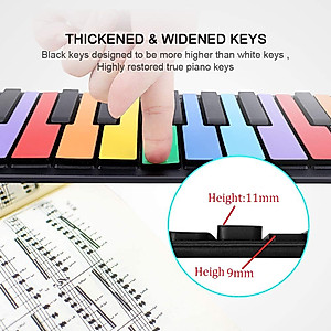 Roll Up Piano 49 Keys Portable Upgrade Rechargeable ElectronicPiano Keyboard for Kids/Beginners Rainbow