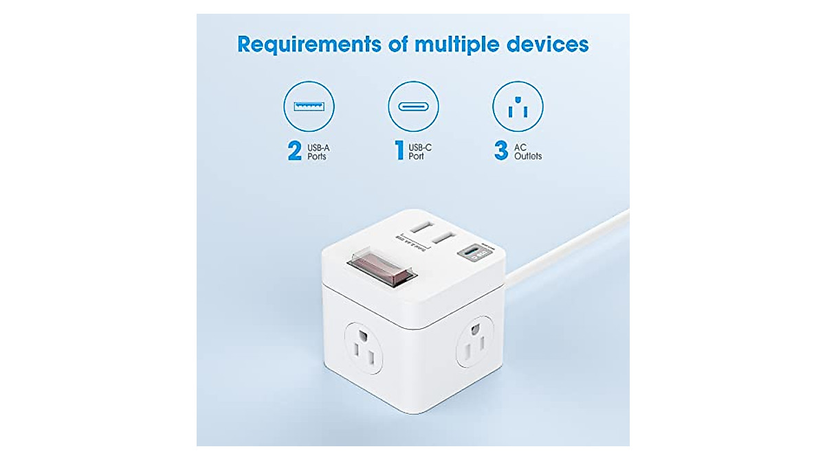 Compact Power Strip Cube with USB C for Travel & Outdoor