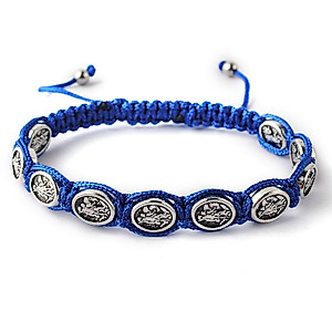 HanlinCC 3 PCS of Black Gray Blue Saint MICHAEL Cord Bracelets for Women Men Evil Protection Medal Rosary Bracelet (St.Michael 3pcs- Black,Gray,Blue)