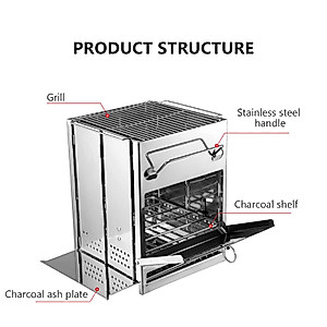 LIXADA Camping Wood Stove Folding Stainless Steel Stove Grill Portable Backpacking Stove Alcohol Burn Stove with BBQ Grill Storage Bag (Type1)