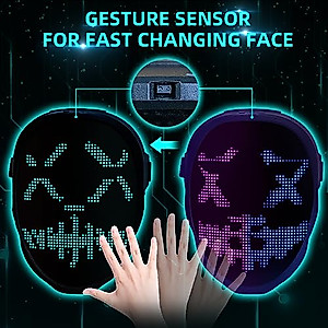 Ompusos LED Mask-Light Up Mask Bluetooth APP Gesture Sensing Halloween LED Mask adults, Digital Mask Costume Party Mask