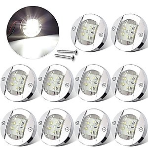 10Pcs White DC 12V 3 Inch Round Marine Boat Interior Lights Transom Mount Led Stern Anchor Lights LED Night Fishing Lights IP67 Waterproof Deck LED Courtesy Light