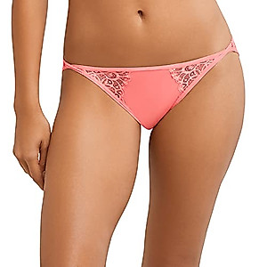 Maidenform String Panties with Lace Accents, Bikini Underwear for Women, 3-Pack, Coral/Navy Eclipse/Black, X-Large