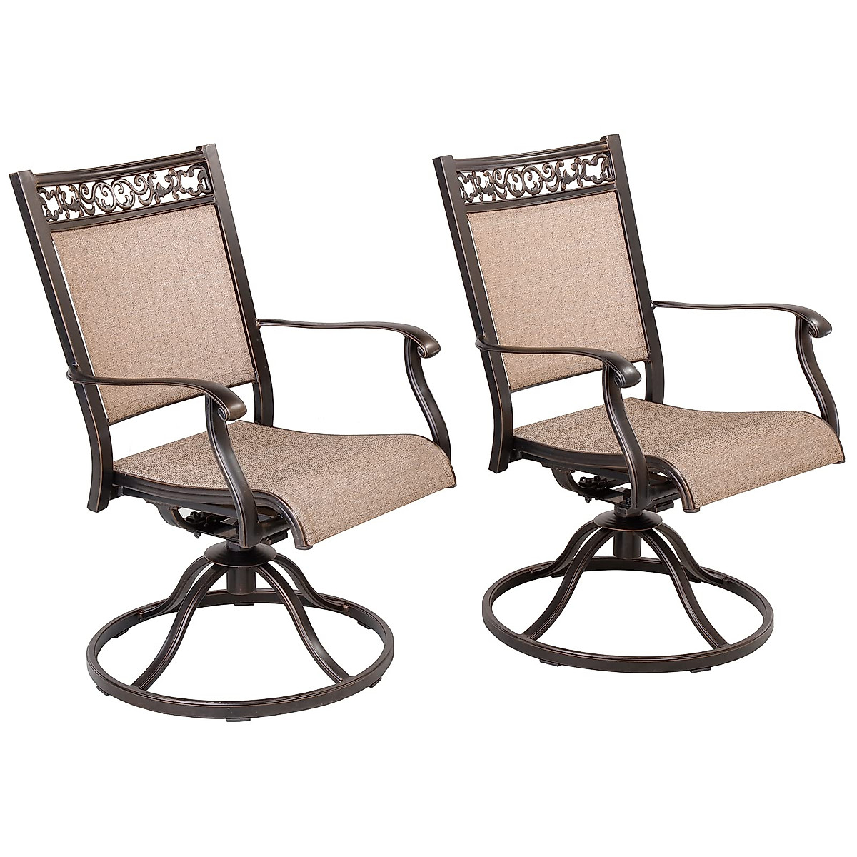 CASUAL WORLD Patio Sling Dining Chairs Set of 2, Outdoor Furniture Swivel Rocker Chairs with All-Weather Aluminum Frame for Bistro Garden Backyard Balcony