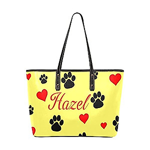 Dog Paw Isolated on Yellow Background Personalized Leather Tote Bag Large Capacity Handbag