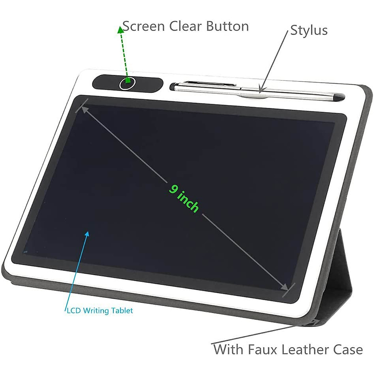 9-Inch Electronic Notepad LCD Tablet Drawing Pad Business Supplies Low Power Consumption for Daily Notes and Work Memos(Red (with Leather case))