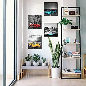 Car Pictures Black and White Wall Art Racing Car Canvas Prints for Men Teen Boys Room Sports Car Wall Decor 12 x 12 Inches 4 Pieces