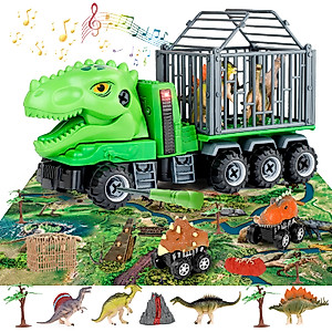 Take Apart Dinosaur Toys for Kids 3-5,STEM Transport Carrier Car Construction Building Set Toys with 4 Dino Figures, 2 Dino Cars & Activity Play Mat, Gifts for 3 4 5 6 7 8 Years Old Boys Girls Kids