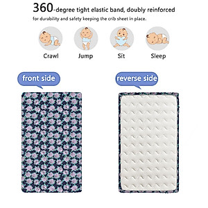 Rose Themed Fitted Mini Crib Sheets,Portable Mini Crib Sheets Soft & Stretchy Fitted Crib Sheet-Baby Sheet for Boys Girls,24“ x38“,Indigo Aqua Lilac