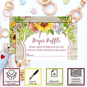 Amanda Creation Watercolor Sunflower, Dahlia, & Peony Floral Diaper Raffle Tickets for Baby Showers, 20 2" X 3” Double Sided Inserts, Bring a Pack of Diapers to Win Favors & Prizes!