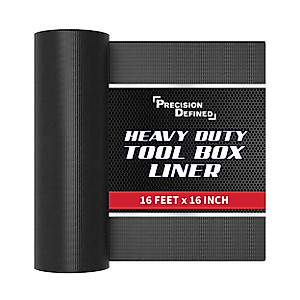 Precision Defined Professional Grade Tool Box Liner, 16" x 16 ft, Black | Tool Box Drawer Liner, Shelf Liner Non Slip Mat, Thick Cabinet Shelf Liner, Toolbox Drawer Liner