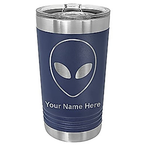 LaserGram 16oz Vacuum Insulated Pint Tumbler, Alien Head, Personalized Engraving Included (Navy Blue)