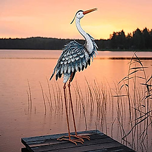 TERESA'S COLLECTIONS 3 Metal Blue Heron Garden Statues, Cranes Decor Animal Family Bird Art Lawn Ornaments for Outdoor Patio Yard Outside Decorations