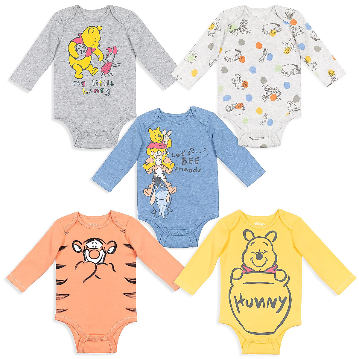 Disney Winnie the Pooh Eeyore Tigger Piglet Infant Baby Boys 5 Pack Bodysuits 12 Months