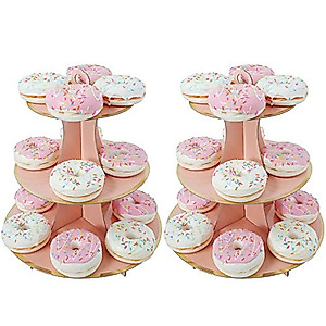 2 Set Pink Gold 3-Tier Round Cardboard Cupcake Stand for 24 Cupcakes Perfect for Girls Pink and Gold Birthday Baby Shower Party Supplies